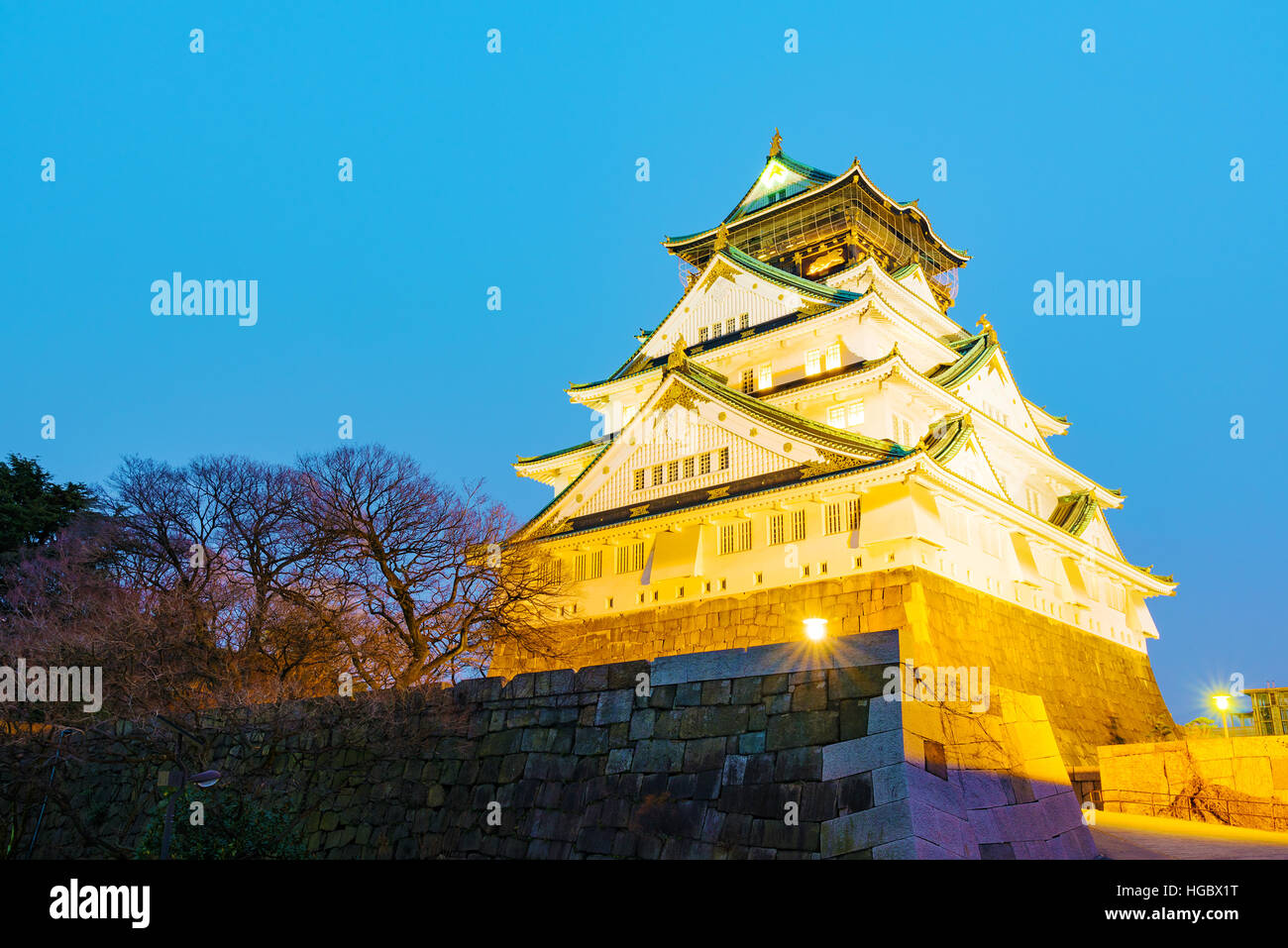 Himeji castle at night time with wall and lights Stock Photo - Alamy