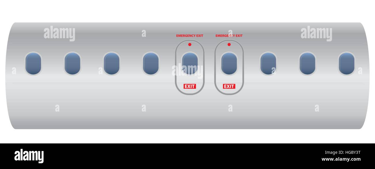 Windows of airplane with emergency exit door Vector illustration Stock ...