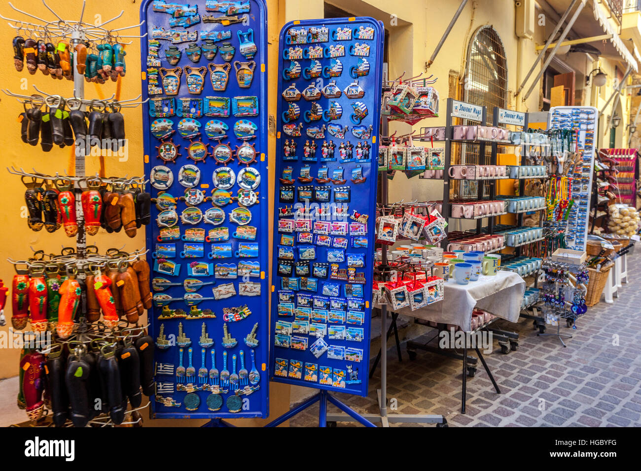 Souvenir stand in Old Town, Chania, Crete, Greece Stock Photo ...