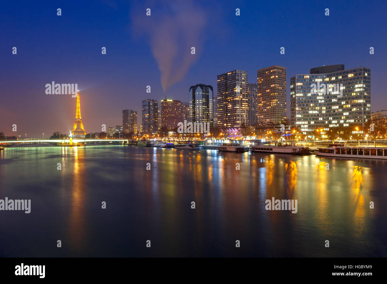Panorama with Eiffel tower at night, Paris France Stock Photo - Alamy