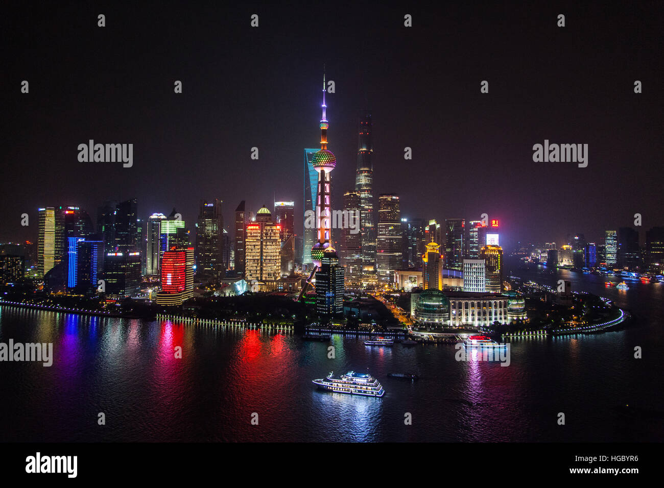 Long exposure shots in China Shanghai. Overview shot of the skyline ...