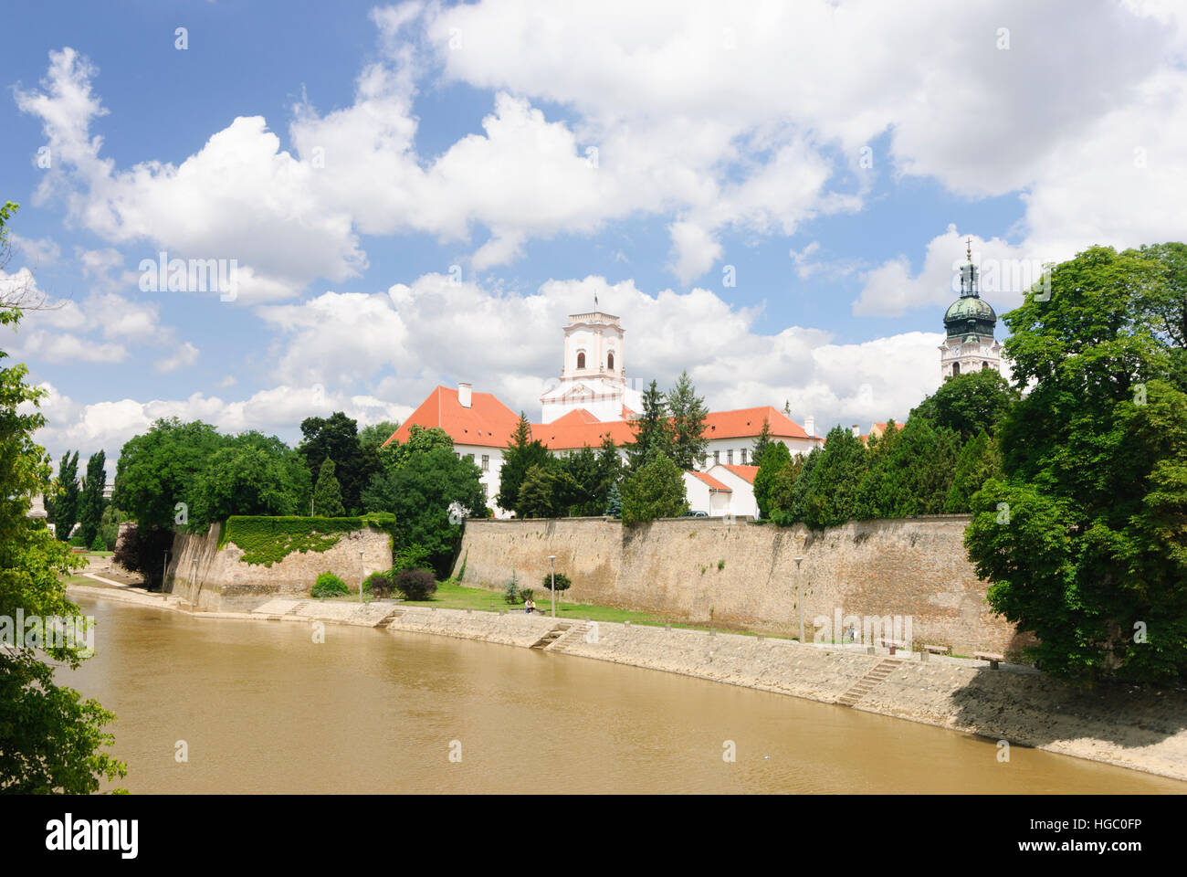 Györ (Raab): River Raab with bishop's castle and dear woman's cathedral ...