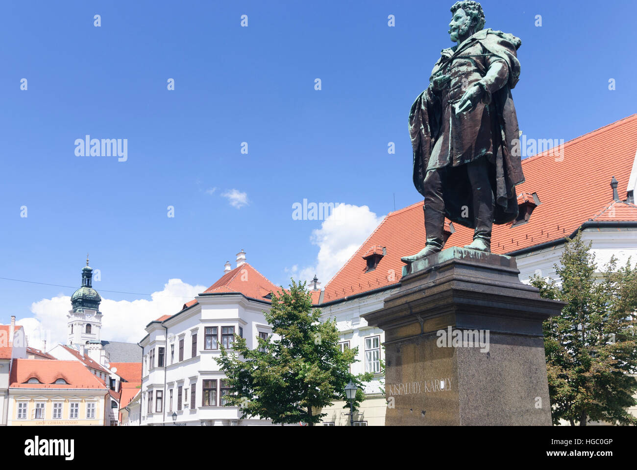 Györ (Raab): Vienna Gate Square, monument for Karoly Kisfaludy, in the ...