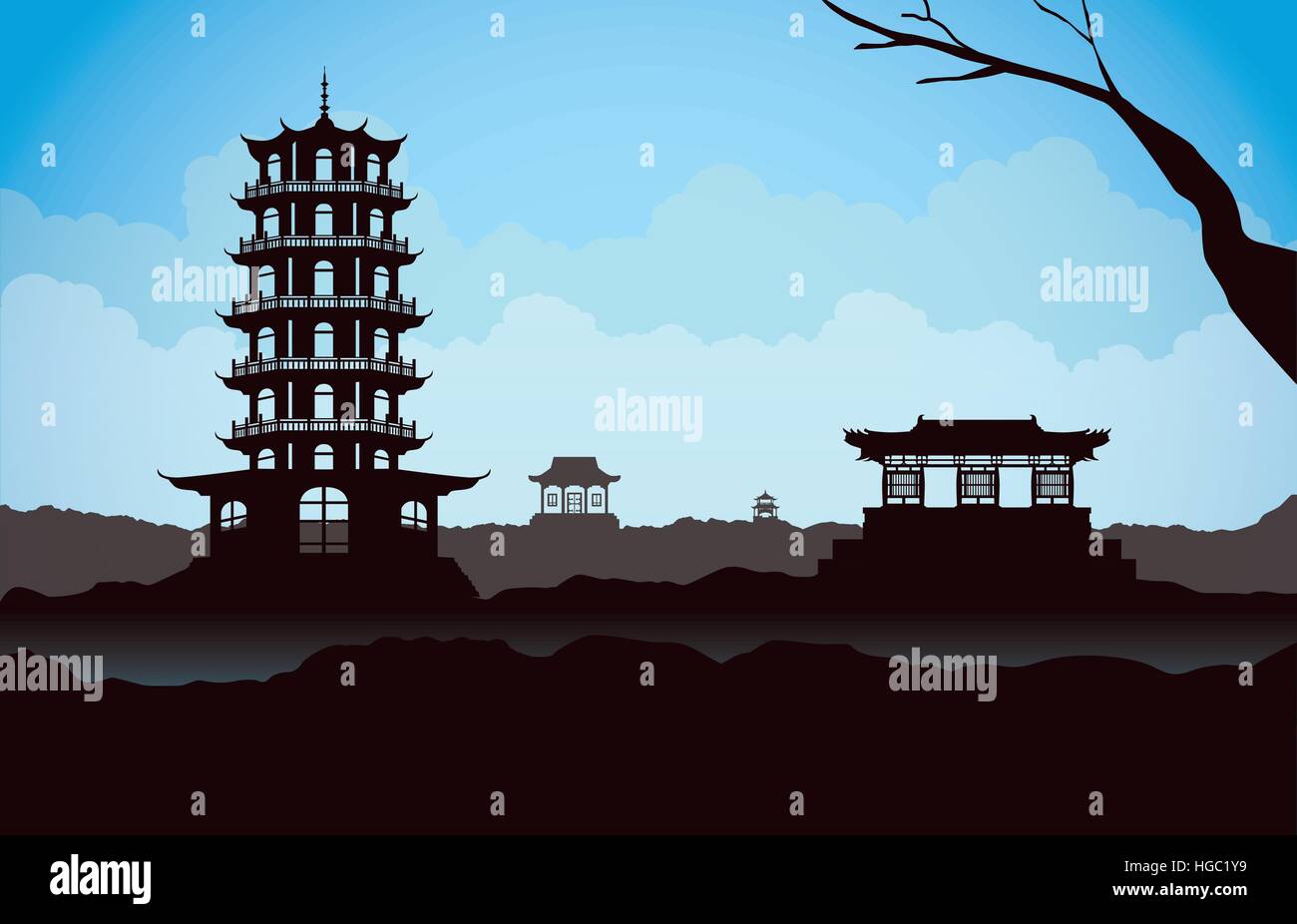 Chinese temple scene Stock Vector Images - Alamy