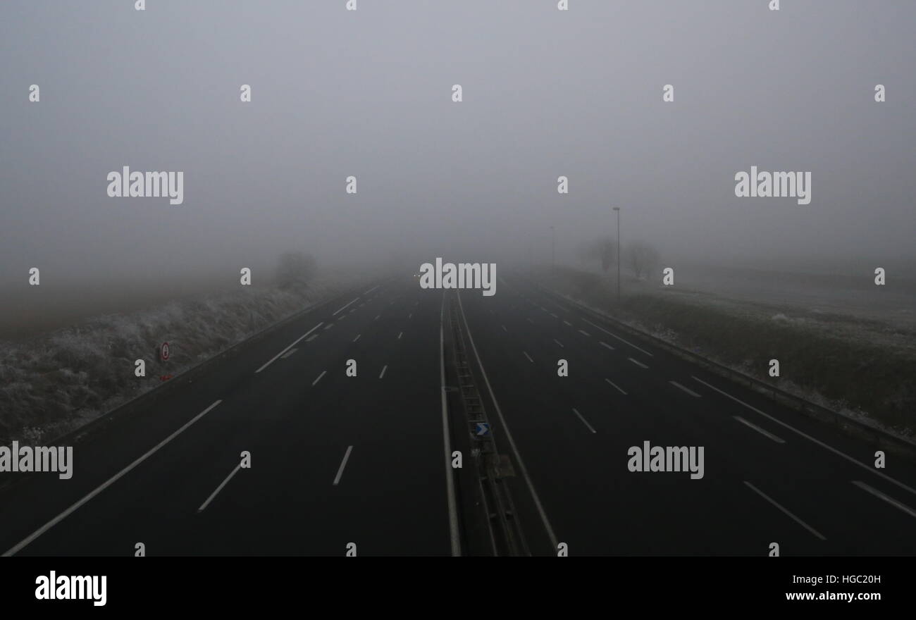 A10 Autoroute in heavy fog near Tours France January 2017 Stock Photo ...