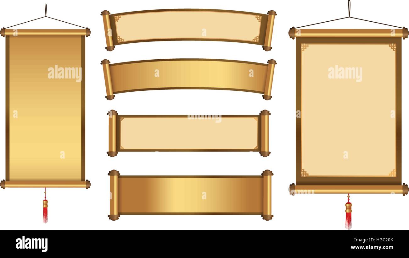 Chinese hanging banner collection in gold theme Stock Vector Image ...
