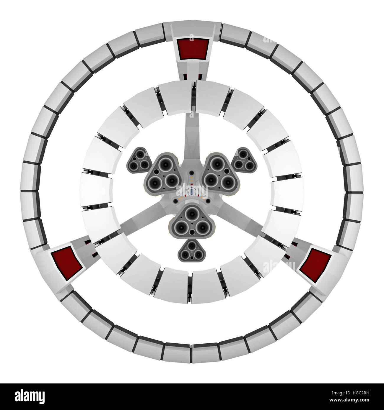 Spaceship rear view isolated on white. 3d rendering Stock Photo - Alamy