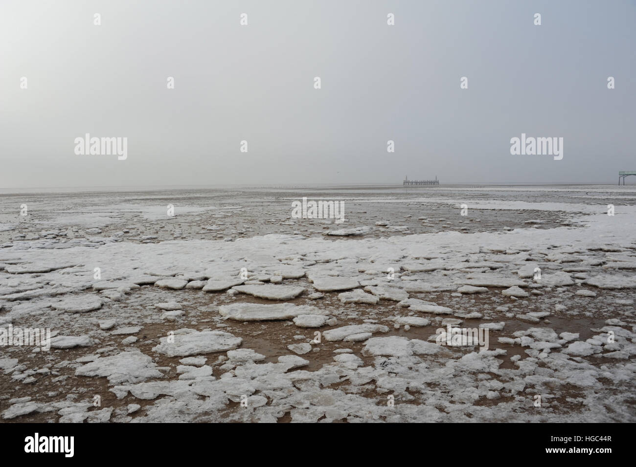 Land fast sea ice blocks lying sand surface foreground view hi-res ...