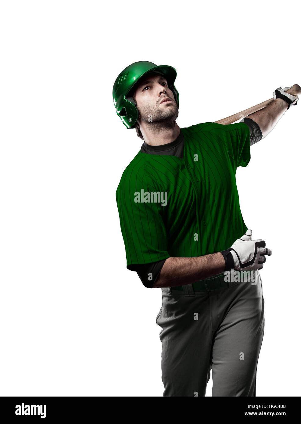 Baseball Player with a Green uniform on a white background Stock Photo ...