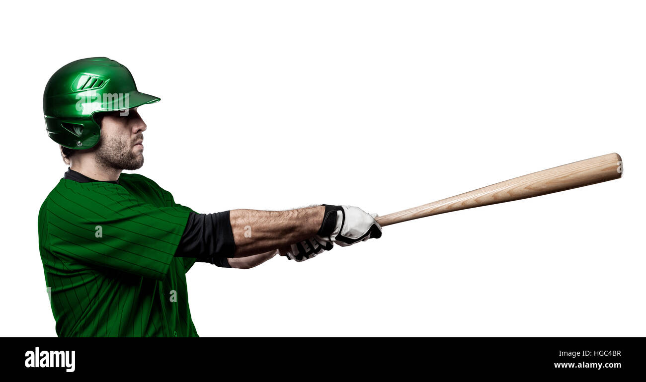 Baseball Player with a Green uniform on a white background Stock Photo ...