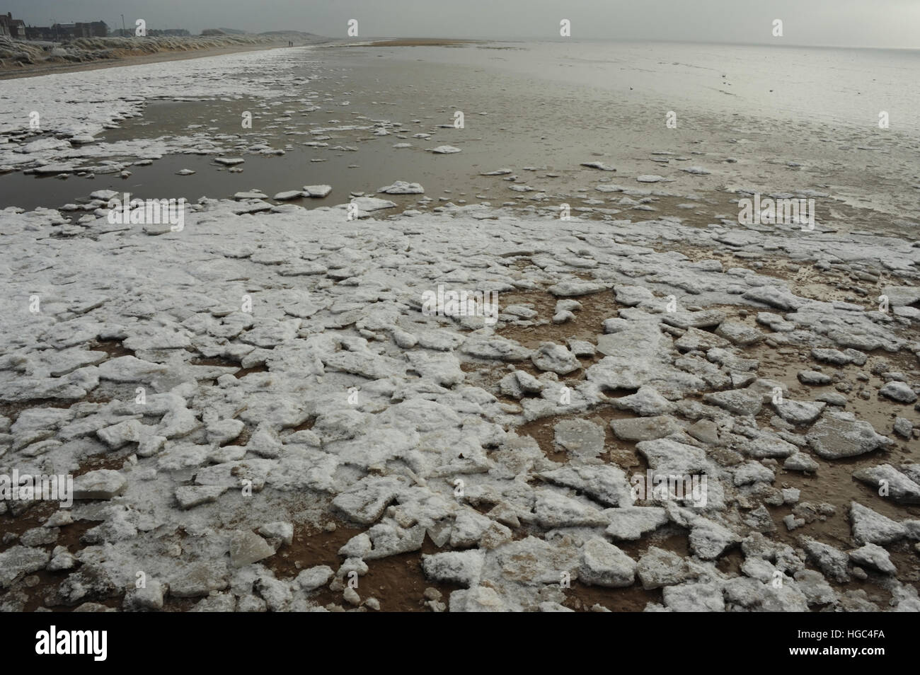Land fast sea ice blocks lying sand surface foreground view hi-res ...