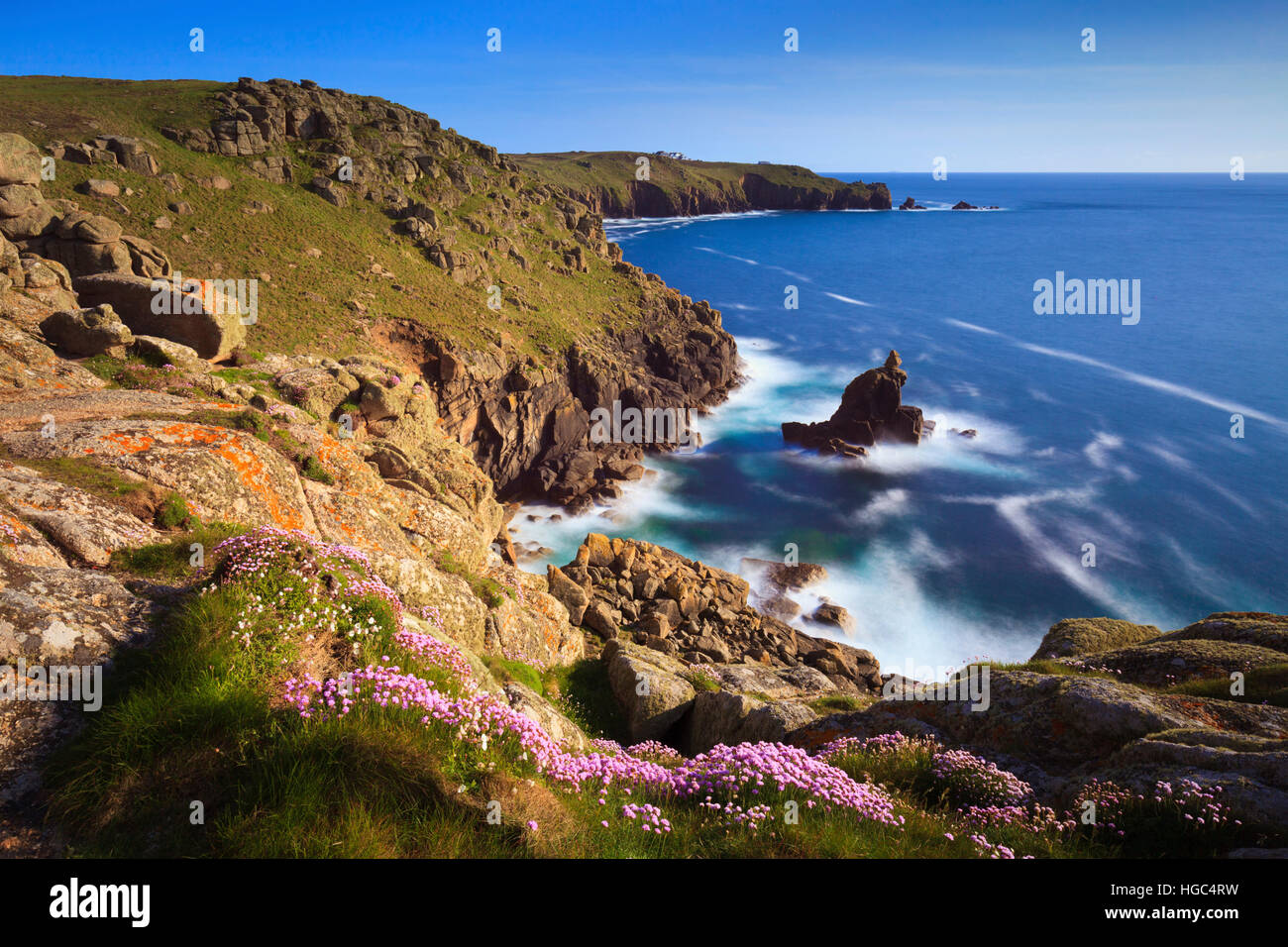 Land's End captured from Mayon Cliff in the spring Stock Photo - Alamy