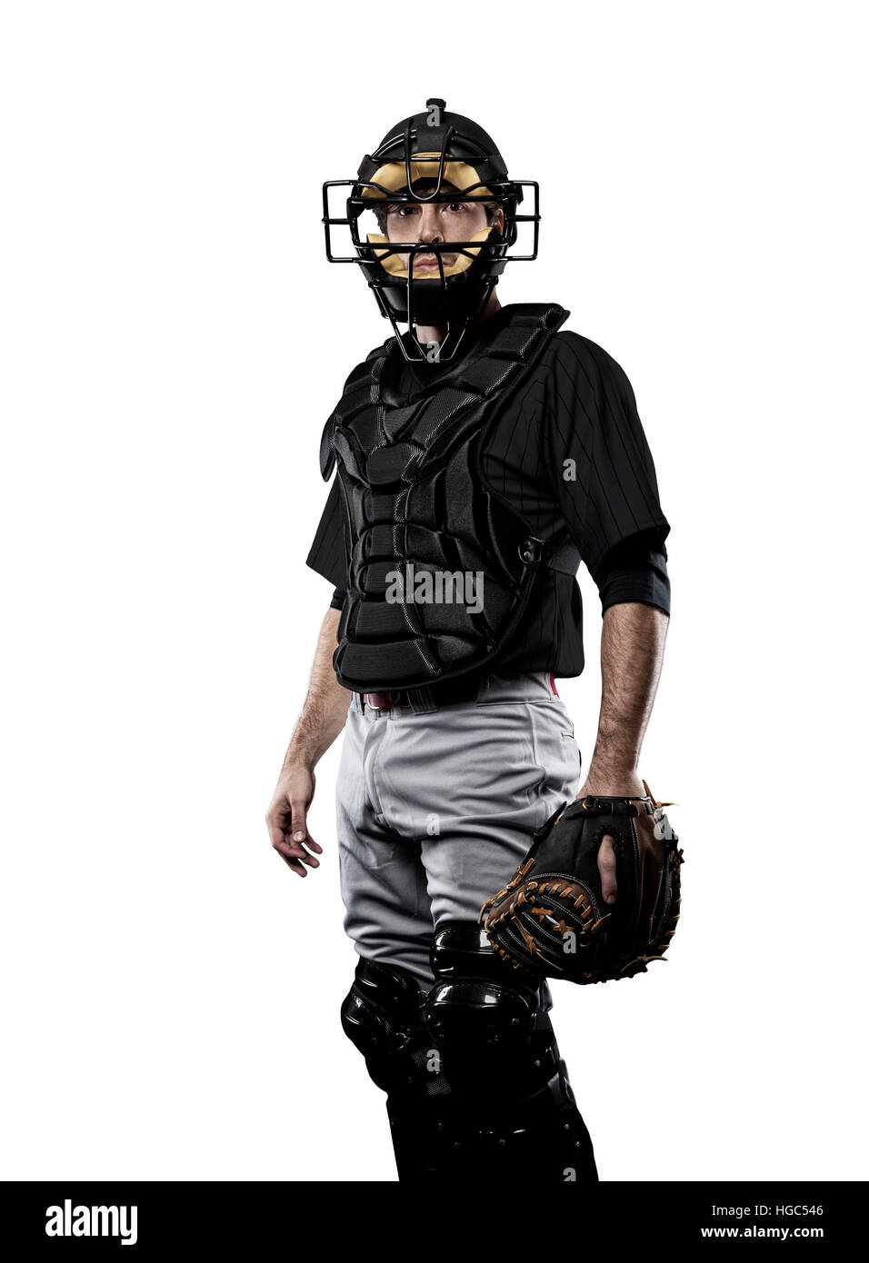 Catcher Player with a black uniform on a white background Stock Photo ...