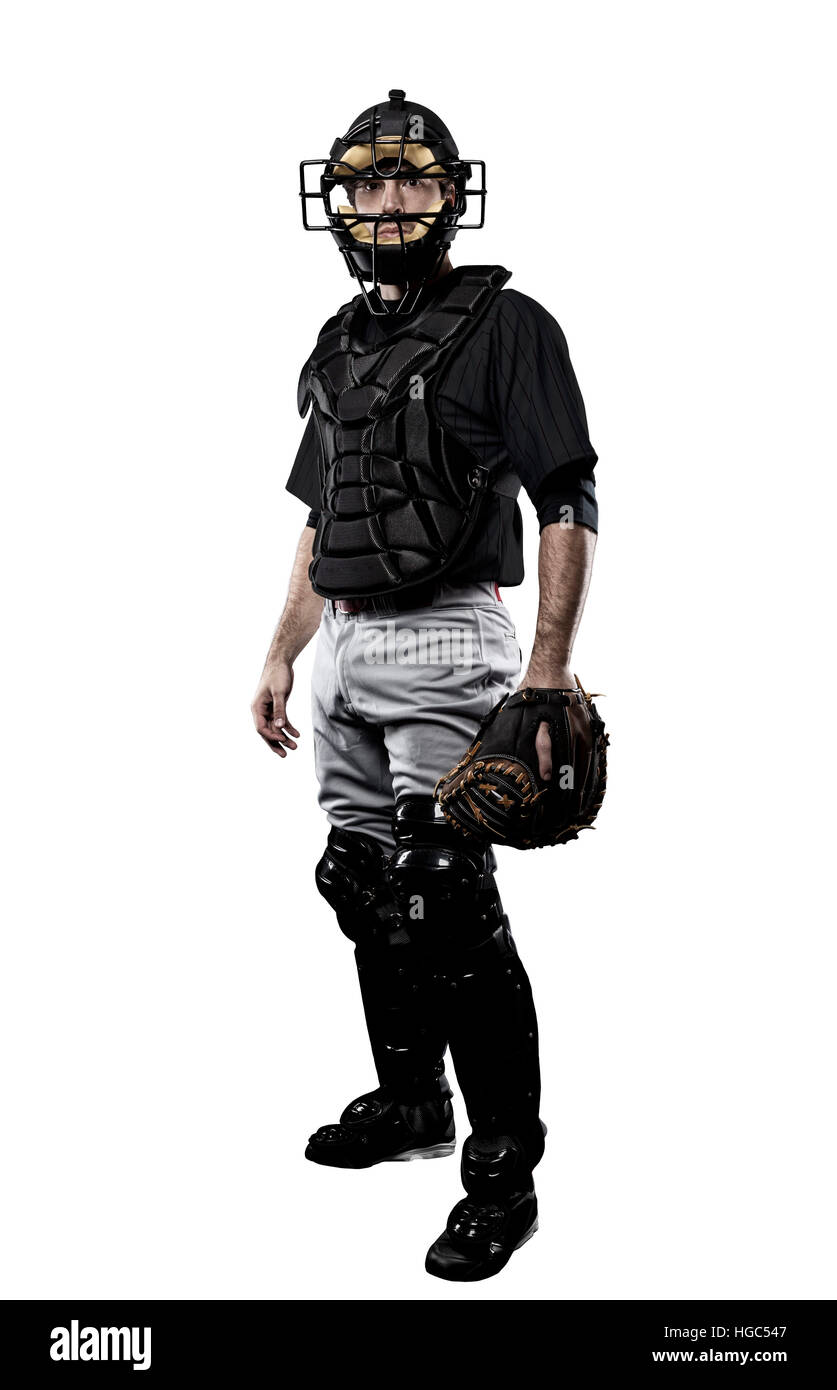 Catcher Baseball Player with a black uniform on a white background ...