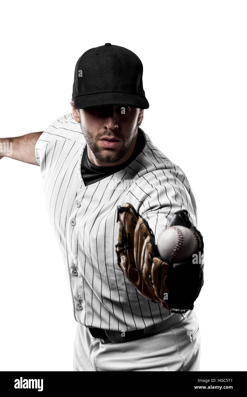 Baseball Player with a white uniform on a white background Stock Photo ...