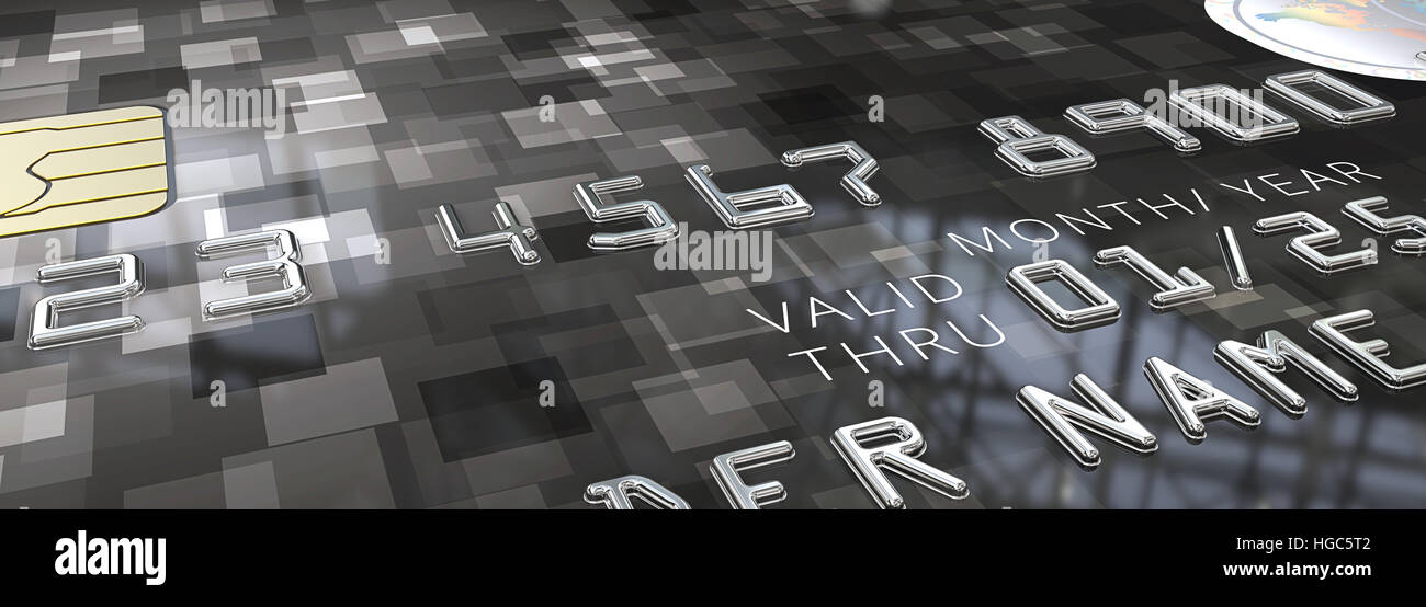 Panorama Macro view of Credit Card with Chip. Black square pattern ...