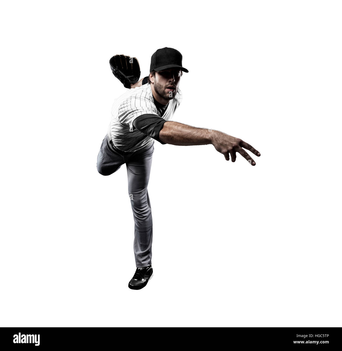Pitcher Baseball Player with a white uniform on a white background ...