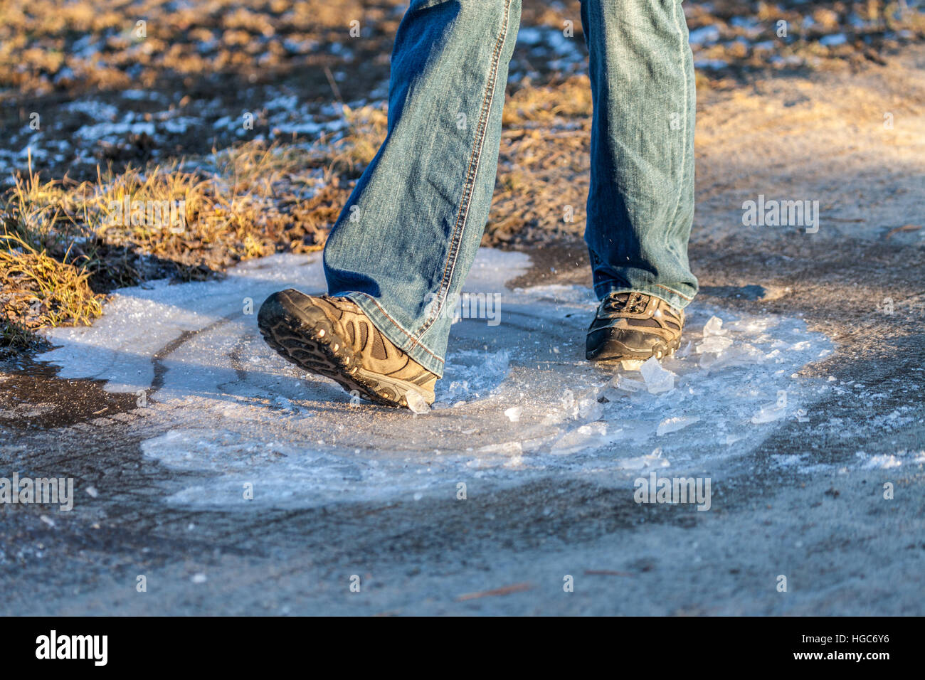 human goes on a dangerous ice area Stock Photo - Alamy