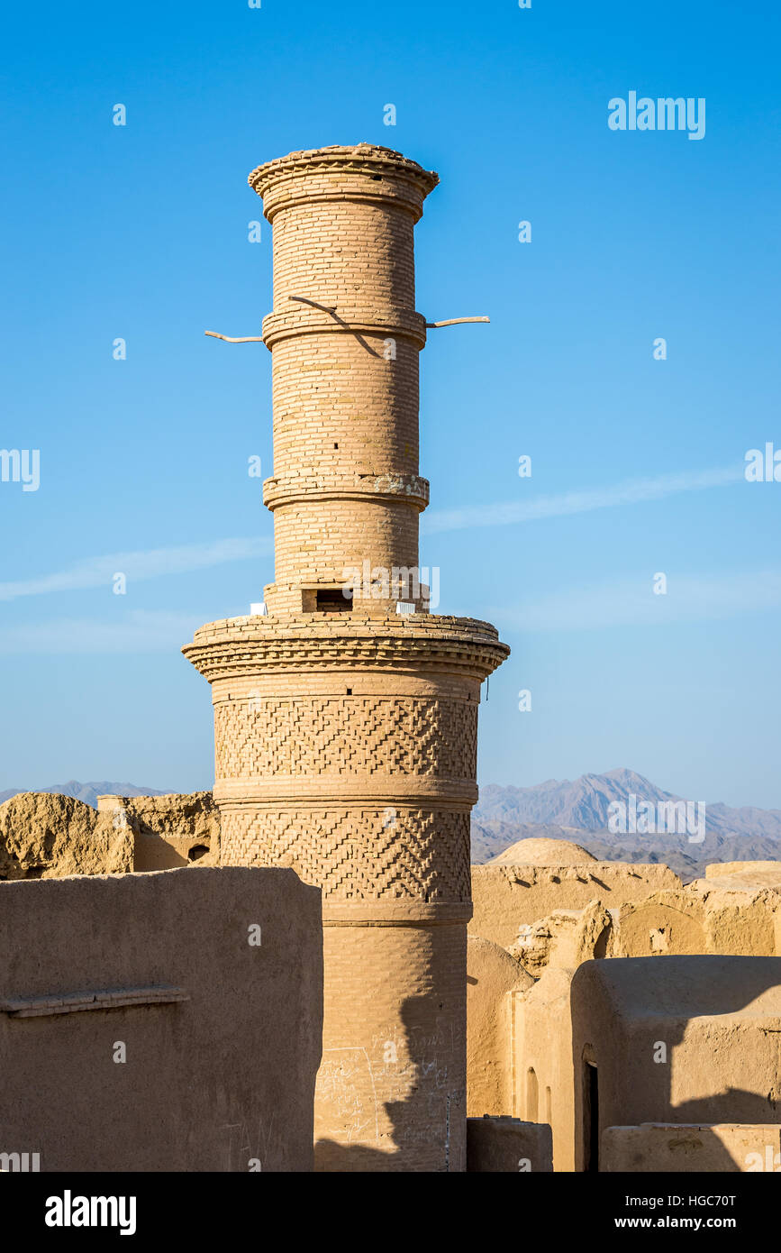 So called shaking minaret in old, abandoned part of Kharanaq village in ...