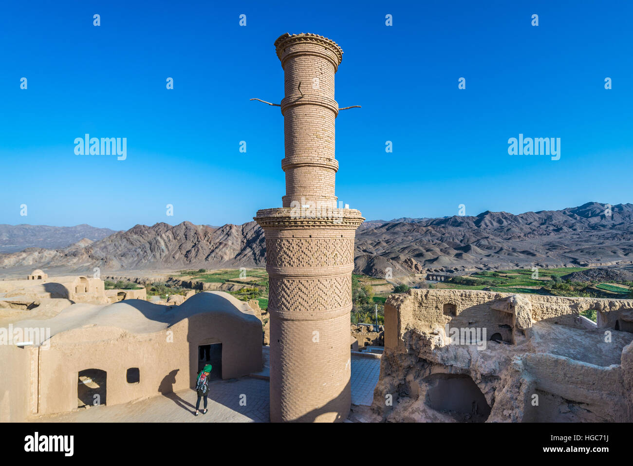 So called shaking minaret in old, abandoned part of Kharanaq village in ...