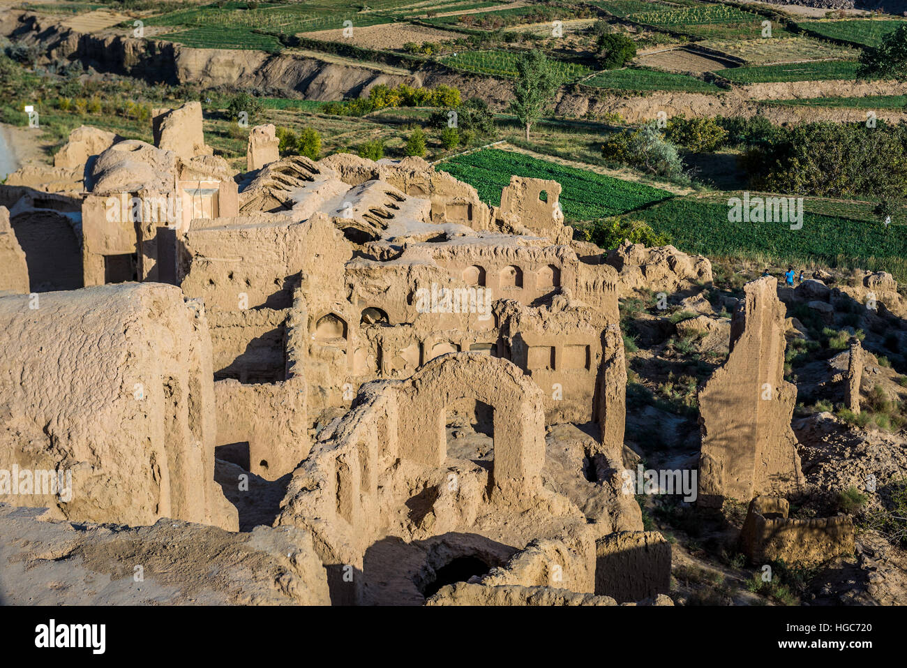 Aerial view of old, abandoned part of Kharanaq village in Ardakan ...