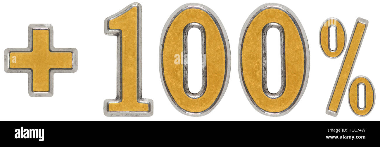 Percent benefits, plus 100 one hundred percent, numerals isolated on ...
