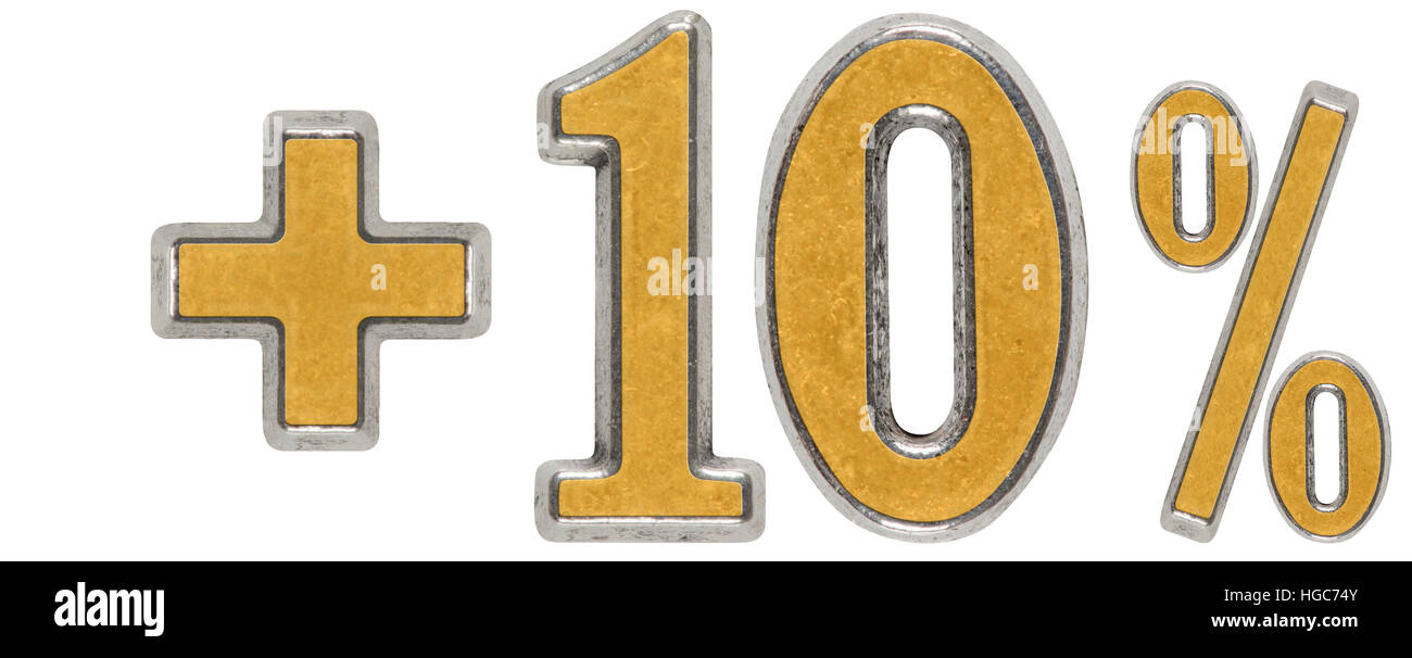 Percent benefits, plus 10 ten percent, numerals isolated on white ...