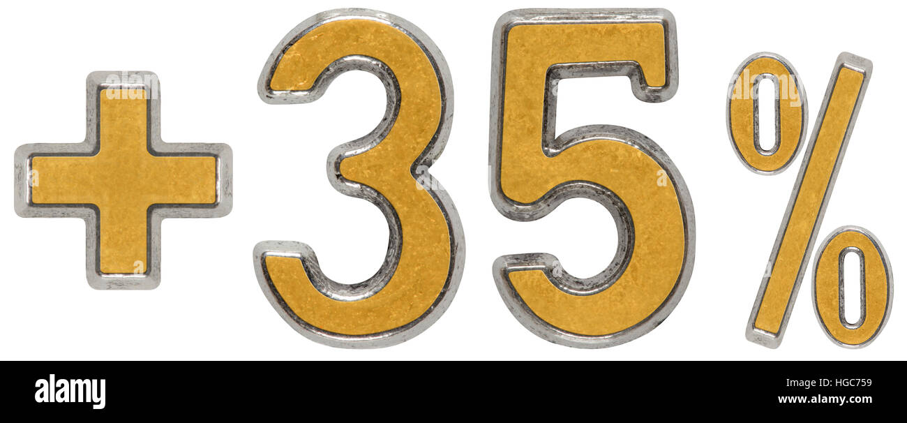 Percent benefits, plus 35 thirty five percent, numerals isolated on ...