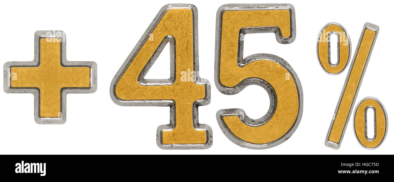 Percent benefits, plus 45 forty five percent, numerals isolated on ...