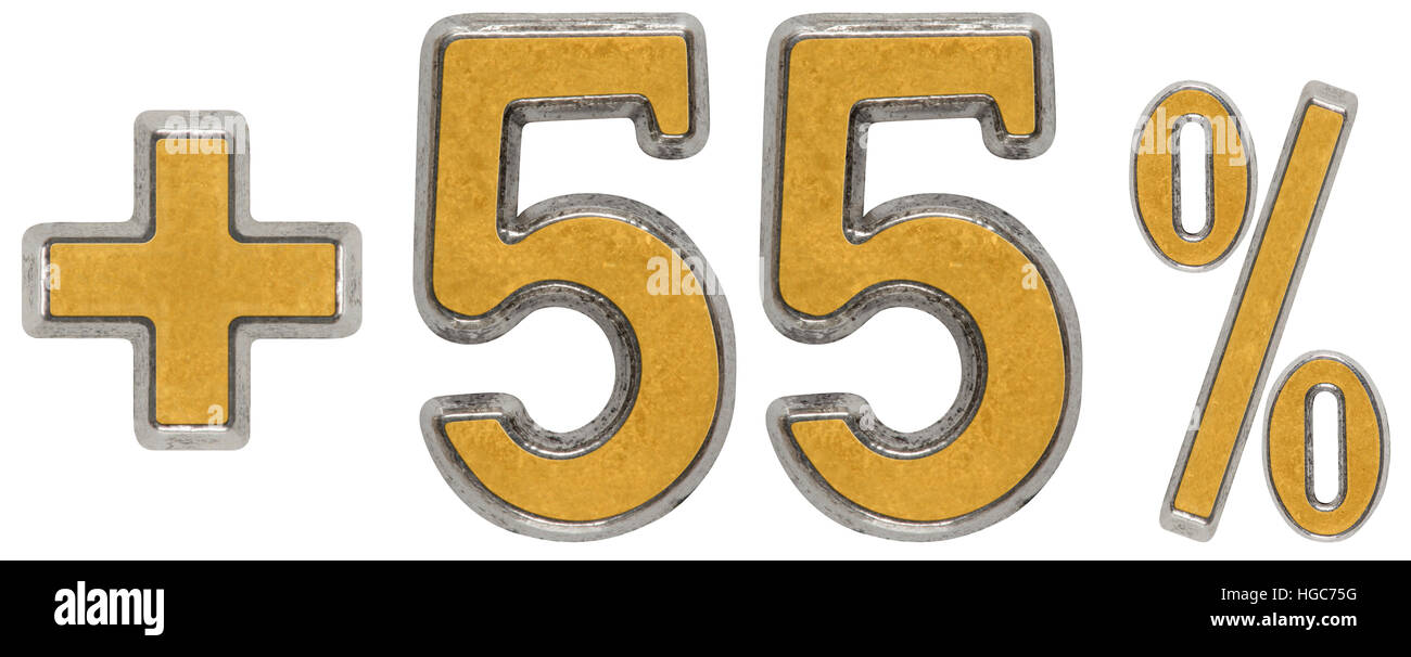 Percent benefits, plus 55 fifty five percent, numerals isolated on ...