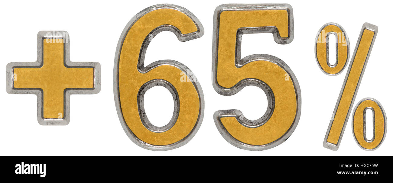 Percent benefits, plus 65 sixty five percent, numerals isolated on ...