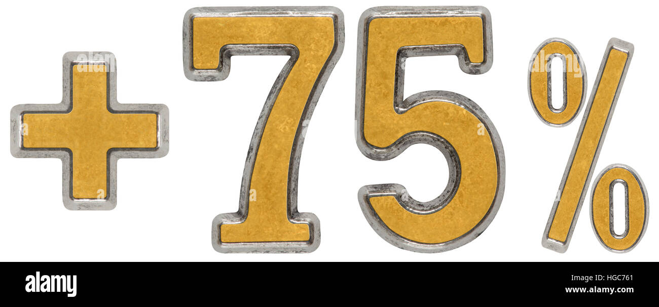 Percent benefits, plus 75 seventy five percent, numerals isolated on ...