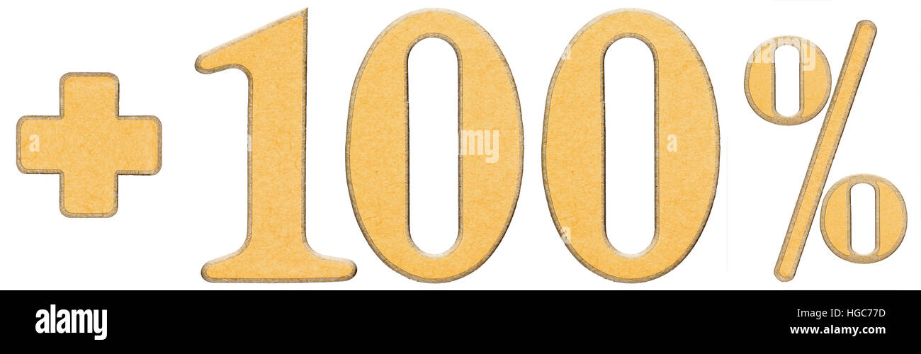 Percent benefits, plus 100 one hundred percent, numerals isolated on ...