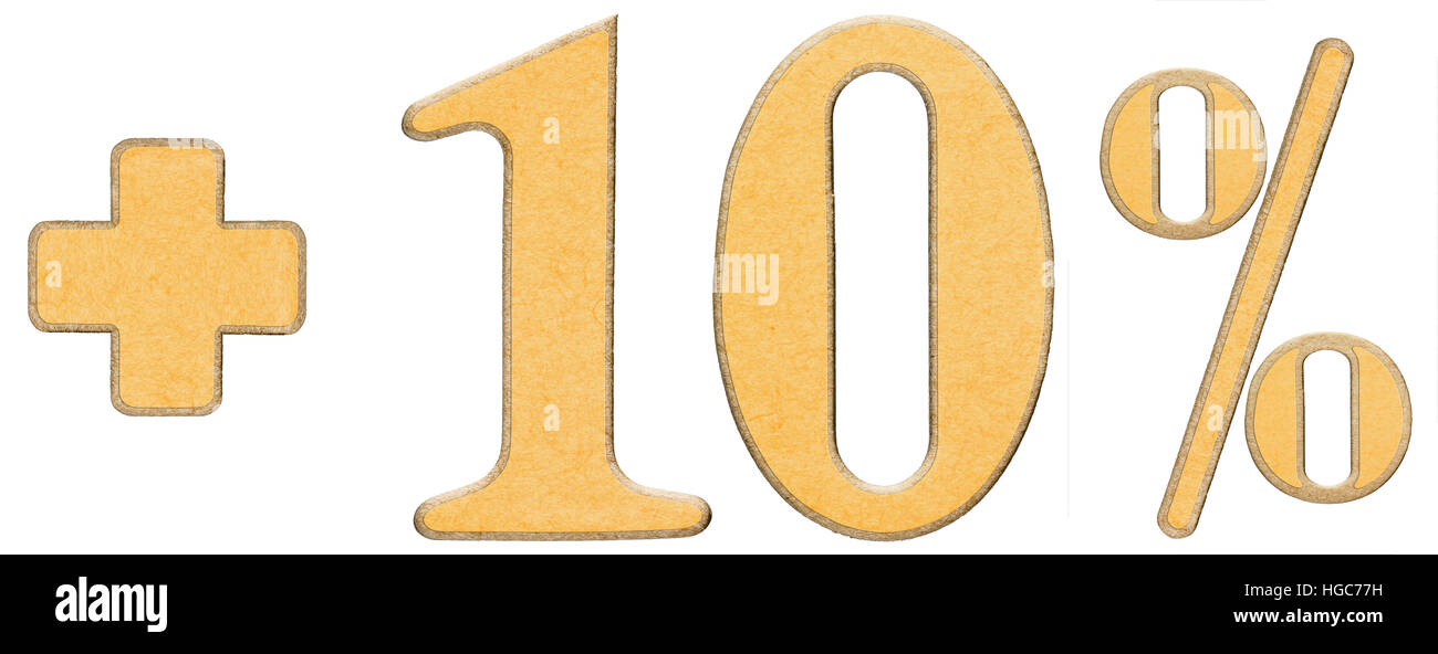 Percent benefits, plus 10 ten percent, numerals isolated on white ...