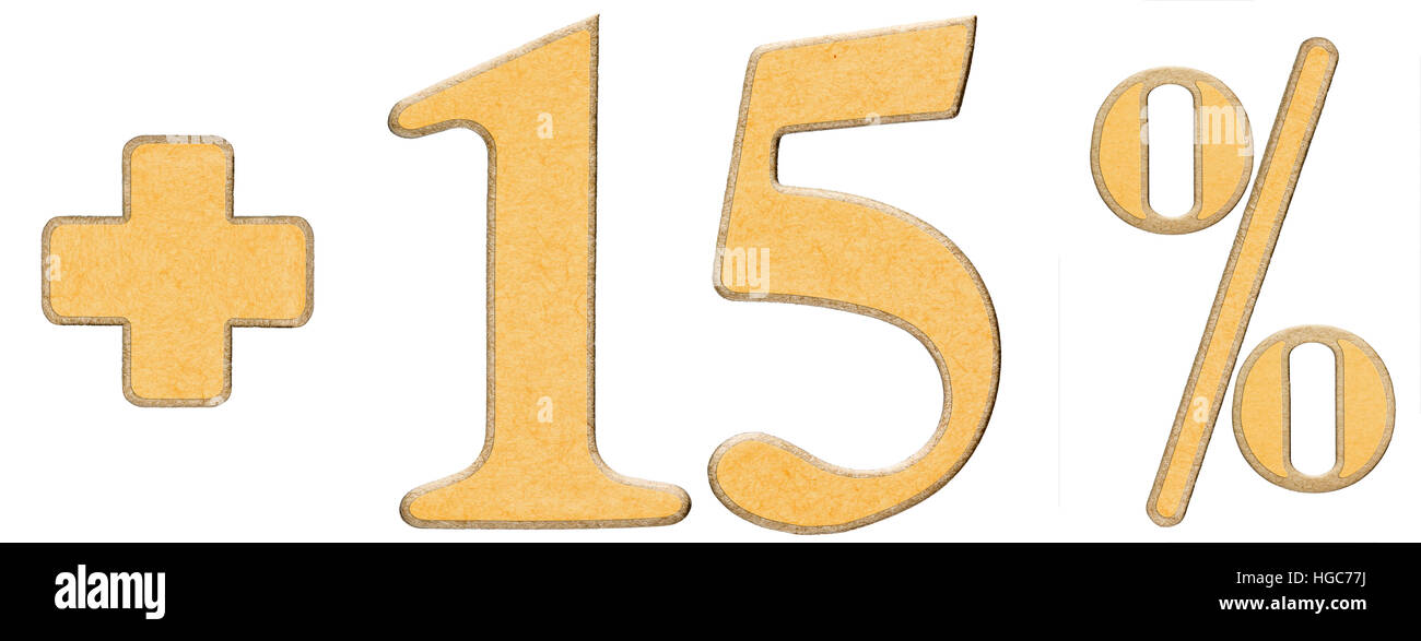 Percent benefits, plus 15 fifteen percent, numerals isolated on white ...