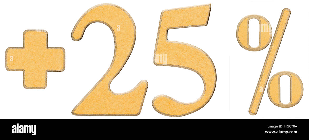 Percent benefits, plus 25 twenty five percent, numerals isolated on ...
