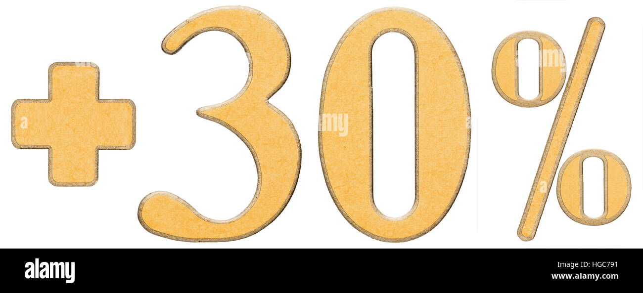 Percent benefits, plus 30 thirty percent, numerals isolated on white ...