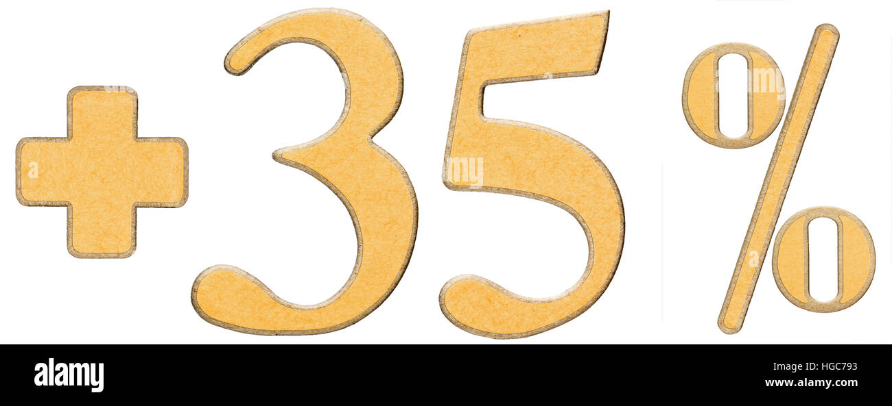Percent benefits, plus 35 thirty five percent, numerals isolated on ...