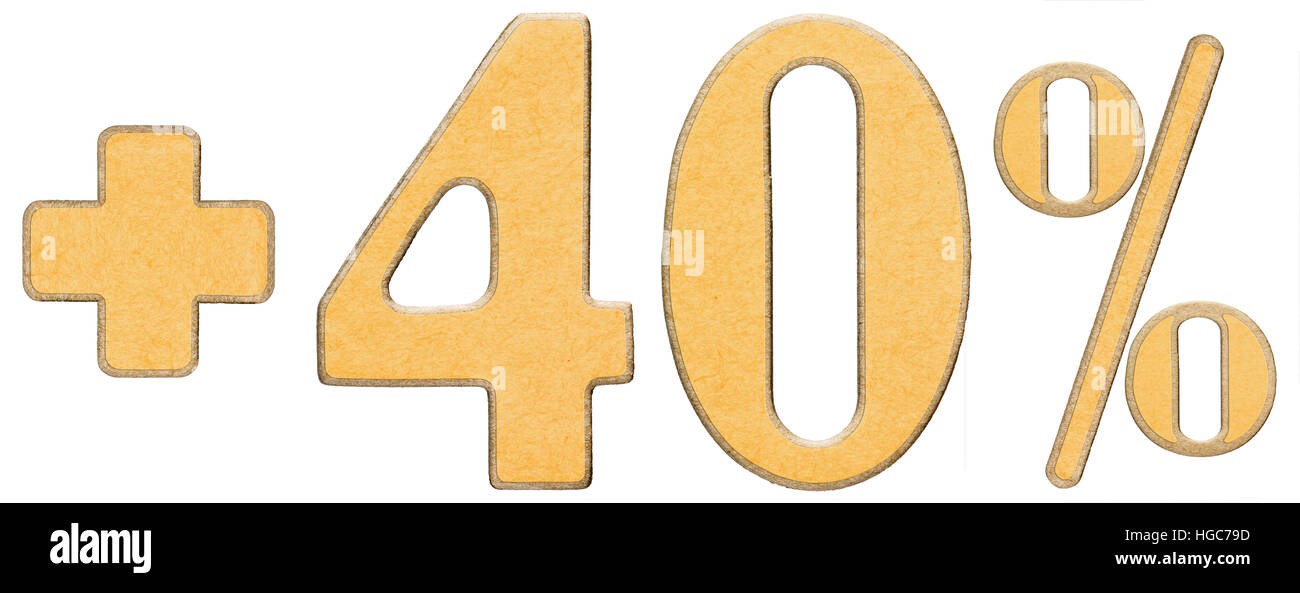 Percent benefits, plus 40 forty percent, numerals isolated on white ...