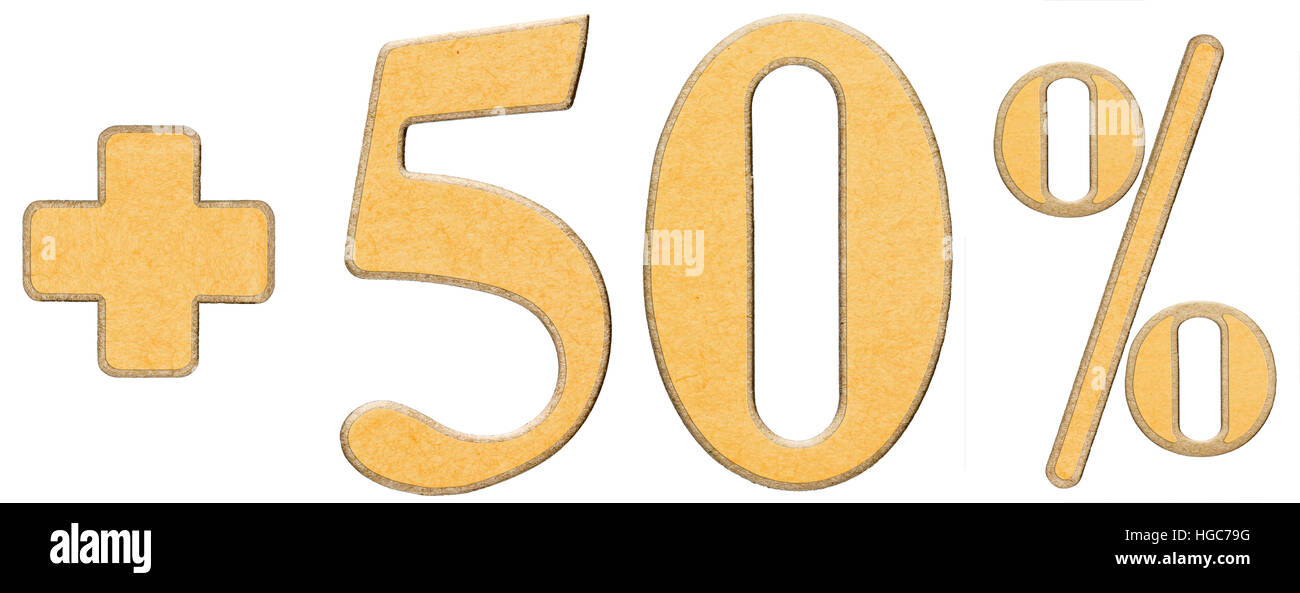 Percent benefits, plus 50 fifty percent, numerals isolated on white ...