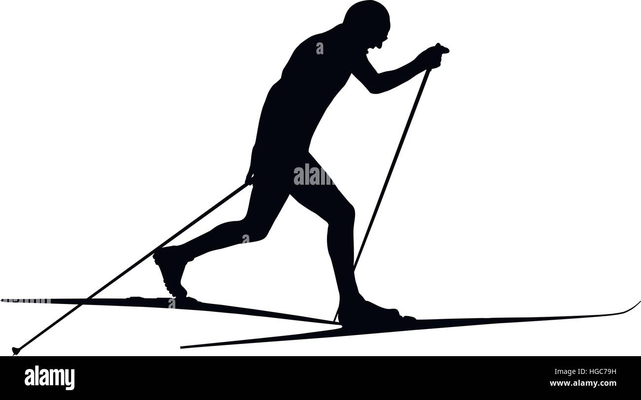 athlete ski racer classic style black silhouette Stock Vector Image ...