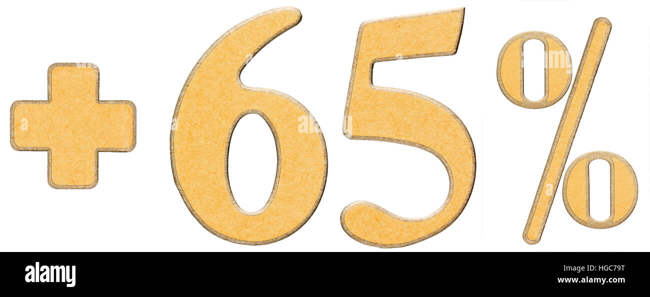 Percent benefits, plus 65 sixty five percent, numerals isolated on ...