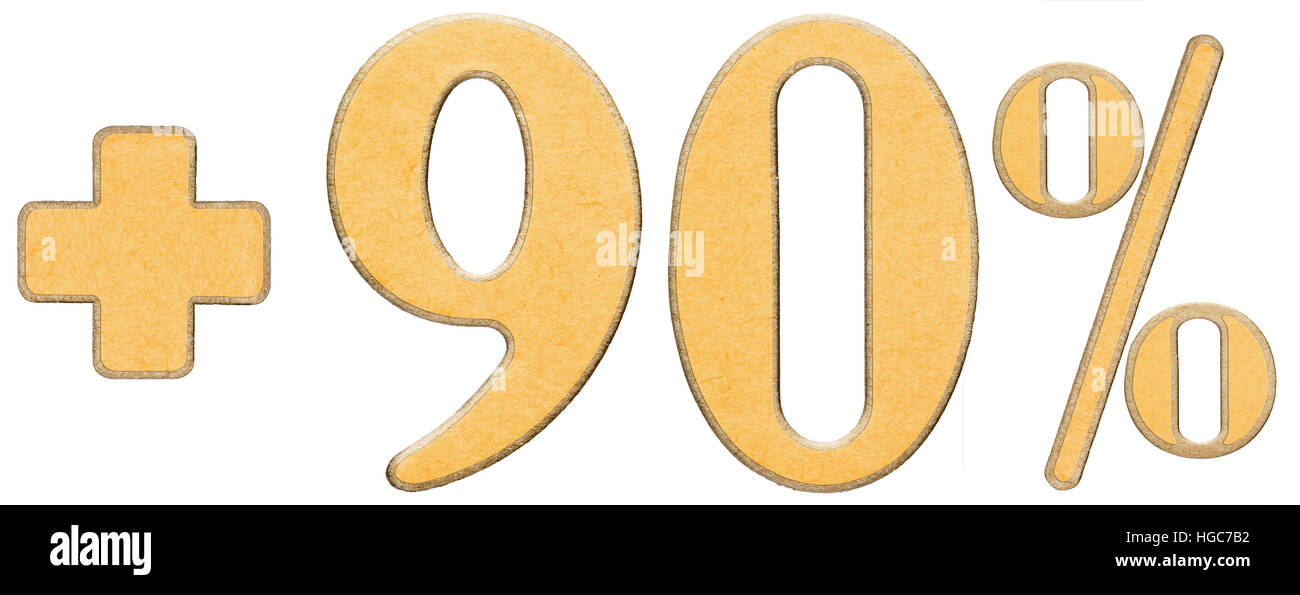 Percent benefits, plus 90 ninety percent, numerals isolated on white ...