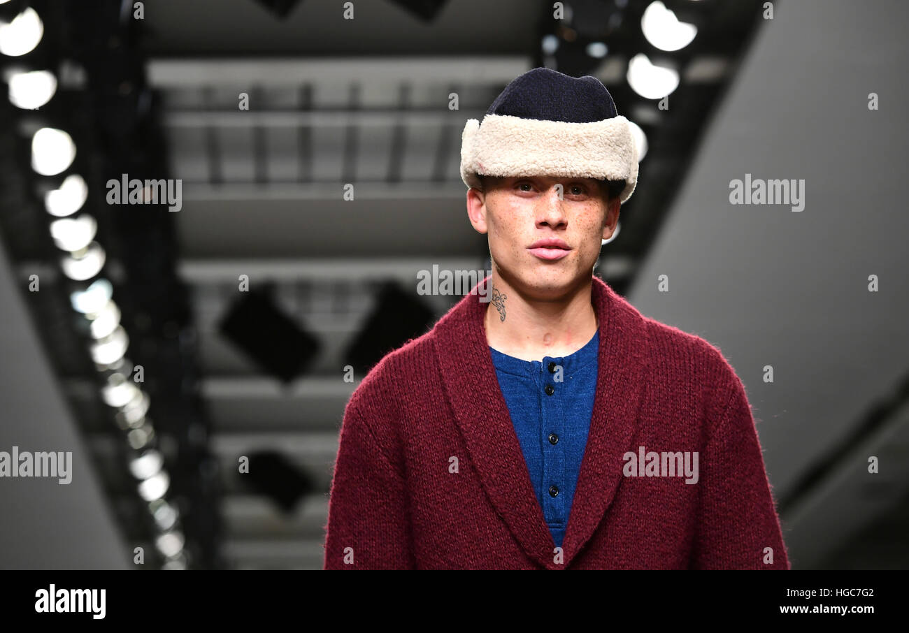 Models on the catwalk during the Oliver Spencer London Fashion Week Men ...