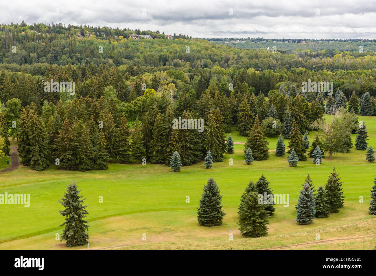 Aerial view of William Hawrelak Park in Edmonton city, Alberta, Canada ...