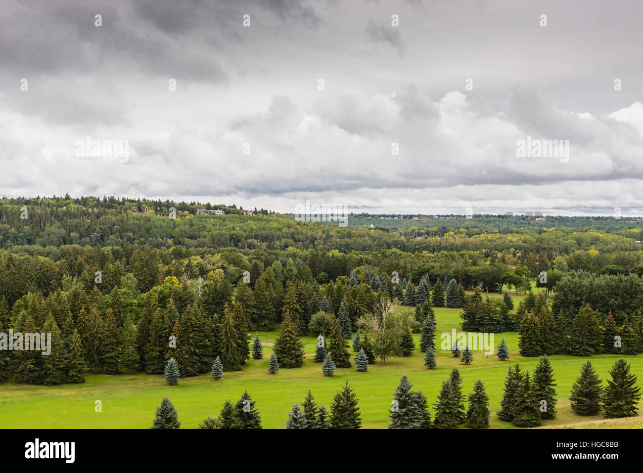Aerial view of William Hawrelak Park in Edmonton city, Alberta, Canada ...