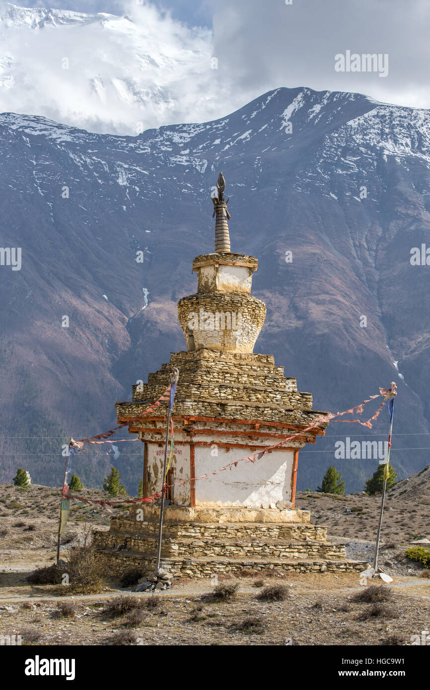 Traditional old Buddhist stupa on Annapurna Circuit Trek in Himalaya ...