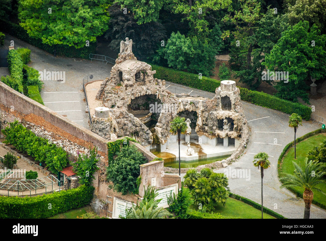 Aerial view of the buildings and garden in Vatican from the roof of The ...