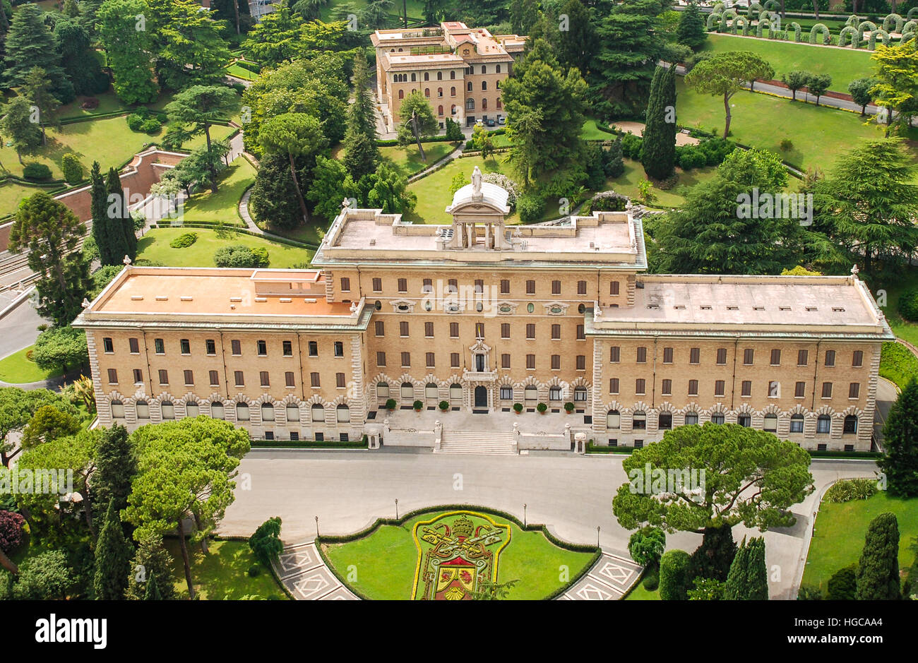 Aerial view of the buildings and garden in Vatican from the roof of The ...