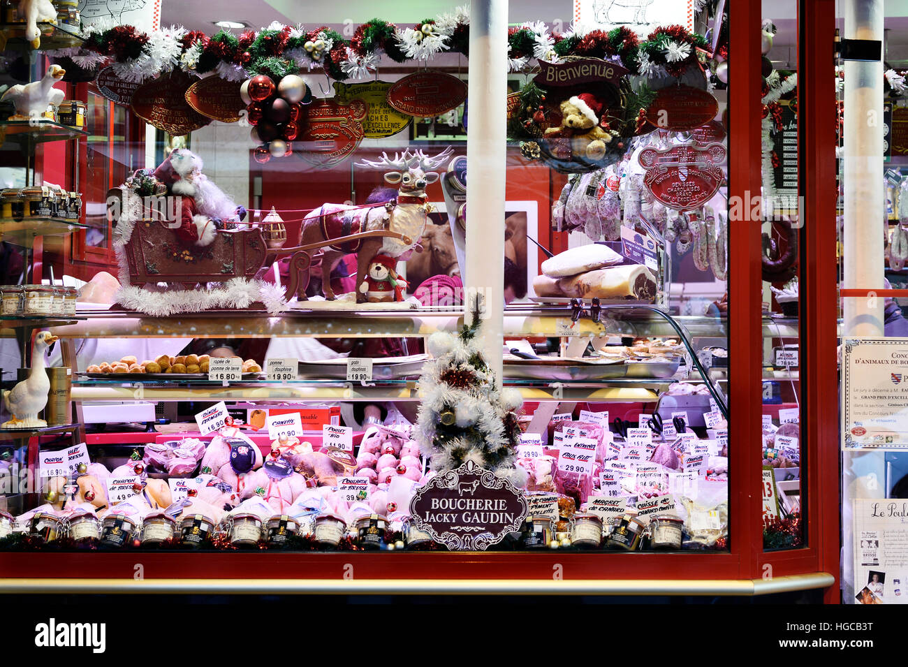 Butcher shop window, Paris 18th, France Stock Photo - Alamy